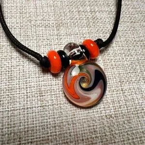 Vintage | Jewelry | Vintage Black Corded Necklace With Round Grange And ...